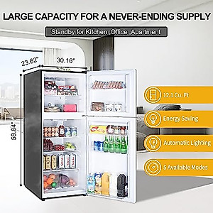 Frestec 12.1 CU' Refrigerator with Freezer, Apartment Size Refrigerator Top Freezer, 2 Door Fridge with Adjustable Thermostat Control, Freestanding, Door Swing, Stainless Steel (FR 1202 SL)