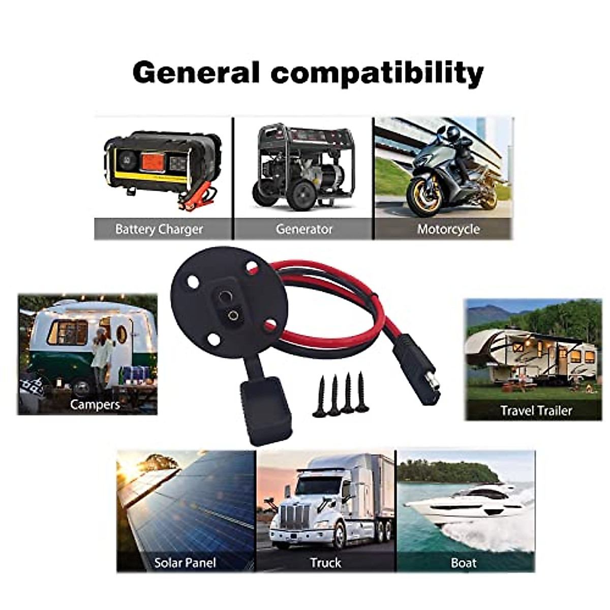 Electop SAE Connector Power Socket Sidewall Port,10AWG Weatherproof SAE Quick Connect Solar Plug Outlet Flush Mount SAE Plug Adapter Cable,with 4 Screws for Solar Generator Battery Charger(50cm)