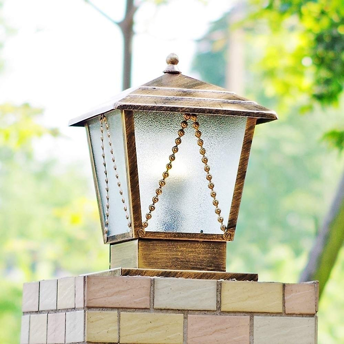 Lights Outdoor Outdoor Waterproof IP65 Patio Post Lamp External Quality Aluminum Square Pillar Column Light Hammering Glass Lantern Victoria Antirust Rainproof Glass Shade Porch Streetlight Surface Mo