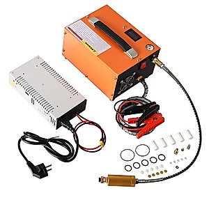 PCP air compressor 300bar 4500Psi/30Mpa anhydrous/oil-free PCP air pump color bullet tank power supply 12V automotive DC 110V AC household power converter and oil moisture filter