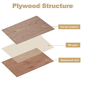 6PCS Wood Veneer Sheet Walnut Plywood Sheets, 16.5 x 11.8 Inch Walnut Wood 3MM/1/8Inch Thin Unfinished Wood Veneer Sheet for Laser Cutting, Painting, Crafts