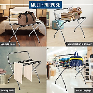 Luggage Rack, Foldable Suitcase Stand, Metal Luggage Holder for Guest Room, Foldable storage steel frame | Suitcase Stand Perfect for Bedrooms, Hotels, and Travel | Holds Up to 50-100 lb (Single Rack with High Back (DIY) - Pack of 2)