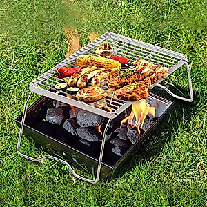 RedSwing Folding Campfire Grill, Heavy Duty 304 Stainless Steel Grate, Portable Camping Grill with Legs and Carrying Bag, Large
