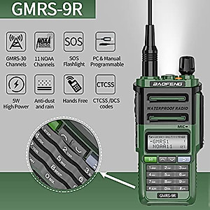GMRS Radio Baofeng GMRS-9R 5W Rechargeable Two Way Radio for Adults,Waterproof IP67,NOAA Scanning&Receiving with Extra Original Battery,Programming Cable,Tactical Antenna,Speaker Mic,Tactical Bag