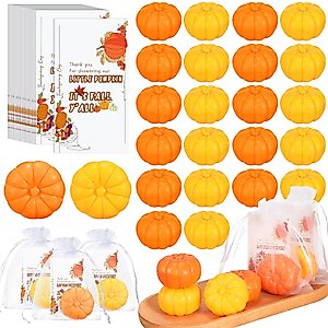 Liliful 50 Sets Mini Pumpkin Baby Shower Favors Included Pumpkin Soap Thanks Cards Drawstring Gift Bags for Fall Bridal Shower Wedding Autumn Thanksgiving Day Party Decorations Gifts(Orange)