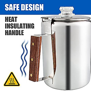 APOXCON Coffee Percolator, Camping Coffee Pot 9 Cups Stainless Steel Coffee Maker with Clear Top Glass Knob, Percolator Coffee Pot for Campfire or Stovetop Coffee Making Outdoor Traveling Fast Brew