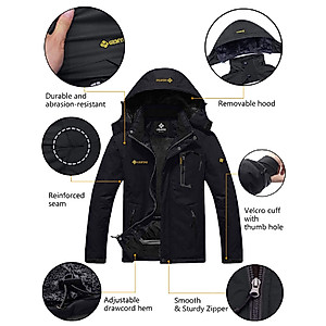 GEMYSE Men's Mountain Waterproof Ski Snow Jacket Winter Windproof Rain Jacket (Black,Large)