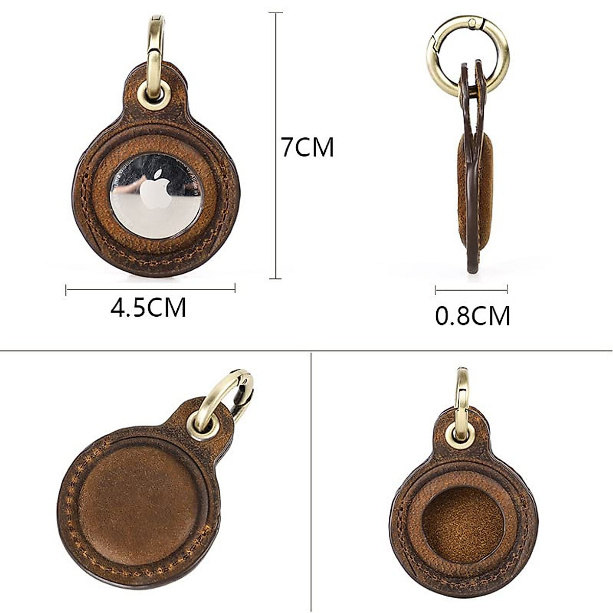 AirTag Holder Leather Case with Keychain, Genuine Premium Vintage Oil Wax Crazy Horse Cowhide Leather Case for Apple AirTag with Key Ring, Indiana Jones Style