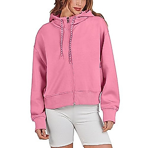 Caracilia Women's Full Zip Up Hoodies Cropped Drawstring Sweatshirts Teen Girl Cute Y2K Lightweight Preppy Pink Hooded Casual Preppy Jackets 2023 Fall Winter Fashion Clothes C114A8-yanfen-XL