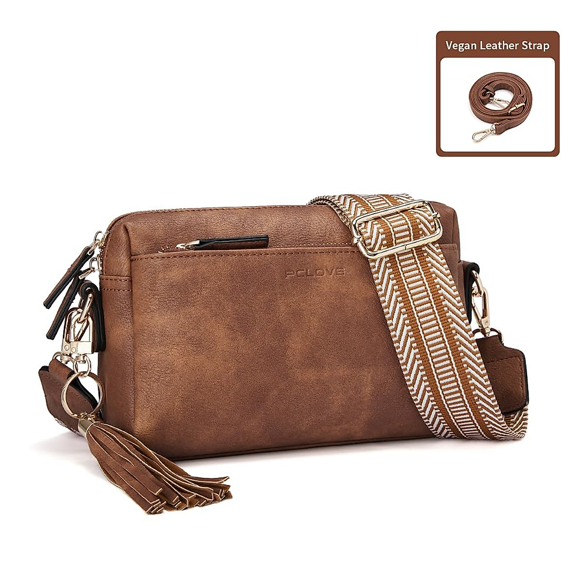 pclove Cross Body Bag Purse for Women Crossbody Purses Crossbody Bags for Women Trendy Vegan Leather Women's Crossbody Handbags Small Crossbody Purse Bag With Shoulder Strap for Travel, Brown