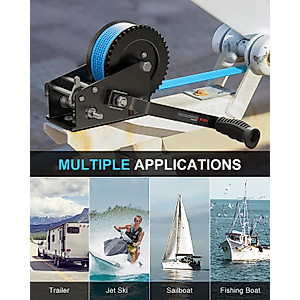 Kolvoii Boat Trailer Winch 3500lbs with 33ft(10M) Polyester Strap, Two Way Ratchet and Two Speed Switchable Hand Crank Winch for Boat Jet Ski Trailer Marine