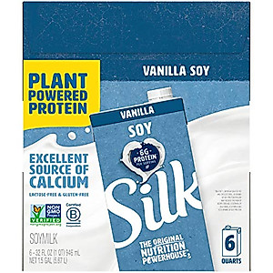 Silk Shelf-Stable Soy Milk, Vanilla, Dairy-Free, Vegan, Non-GMO Project Verified, 1 Quart (Pack of 6)