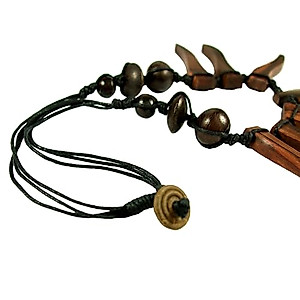 Swimmi Natural Sono Wood Necklace for Women, adjustable 18 to 28 inches Waxed Cord Wooden Necklace Handemade Swirl Boho Tribal Wooden Necklace Jewelry DA033