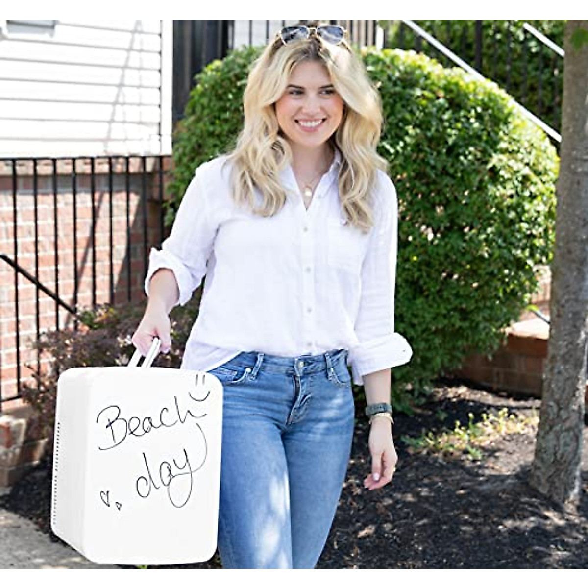 Cooluli Vibe Mini Fridge for Bedroom - With Cool Front Magnetic Whiteboard - 15L Portable Small Refrigerator for Travel, Car & Office Desk - Plug In Cooler & Warmer for Food, Drinks & Skincare (White)