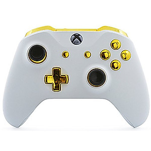 "White/Gold" UN-MODDED Custom Controller compatible with Xbox One S/X Unique Design (with 3.5 jack)