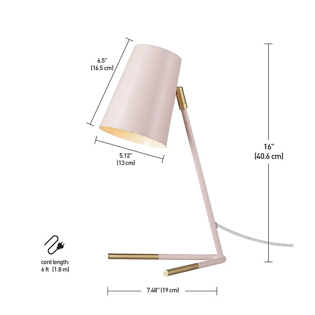 Globe Electric 67338 Novogratz x Globe Dobby 16" Desk Lamp, Matte Rose, Matte Gold Legs, Clear Cord, in-Line On/Off Switch, Pink