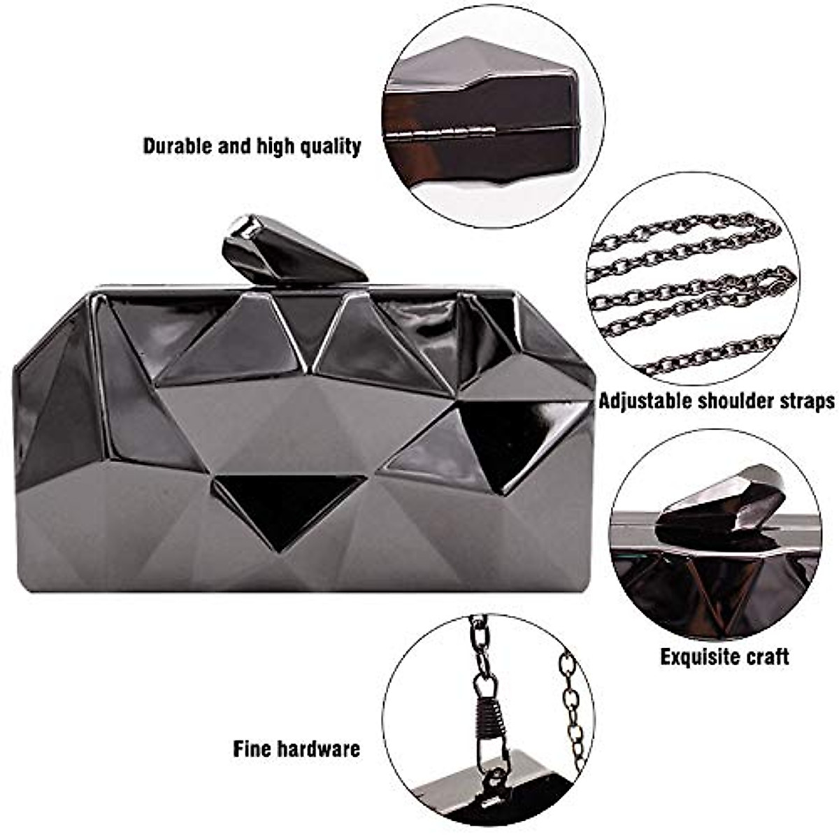 Adela Women Fashion Alloy Metal Women Clutches Fashion Geometic Evening Clutch Metal Clutch Purse (Gun Color)