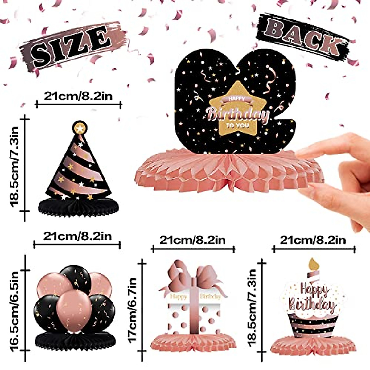 LINGTEER Happy 90th Birthday Rose Gold Table Honeycomb Centerpieces Cheers to 90th Birthday Ninety Years Old Party Table Decorations Gift Sign.