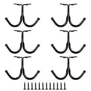 Picowe 6 Pcs Double Prong Ceiling Hook - Under Shelf Coat Hooks Bathroom Towel Bedroom Robe Hook for Hanging Baseball Cap, Coat, Clothes and Jewelry (Black)