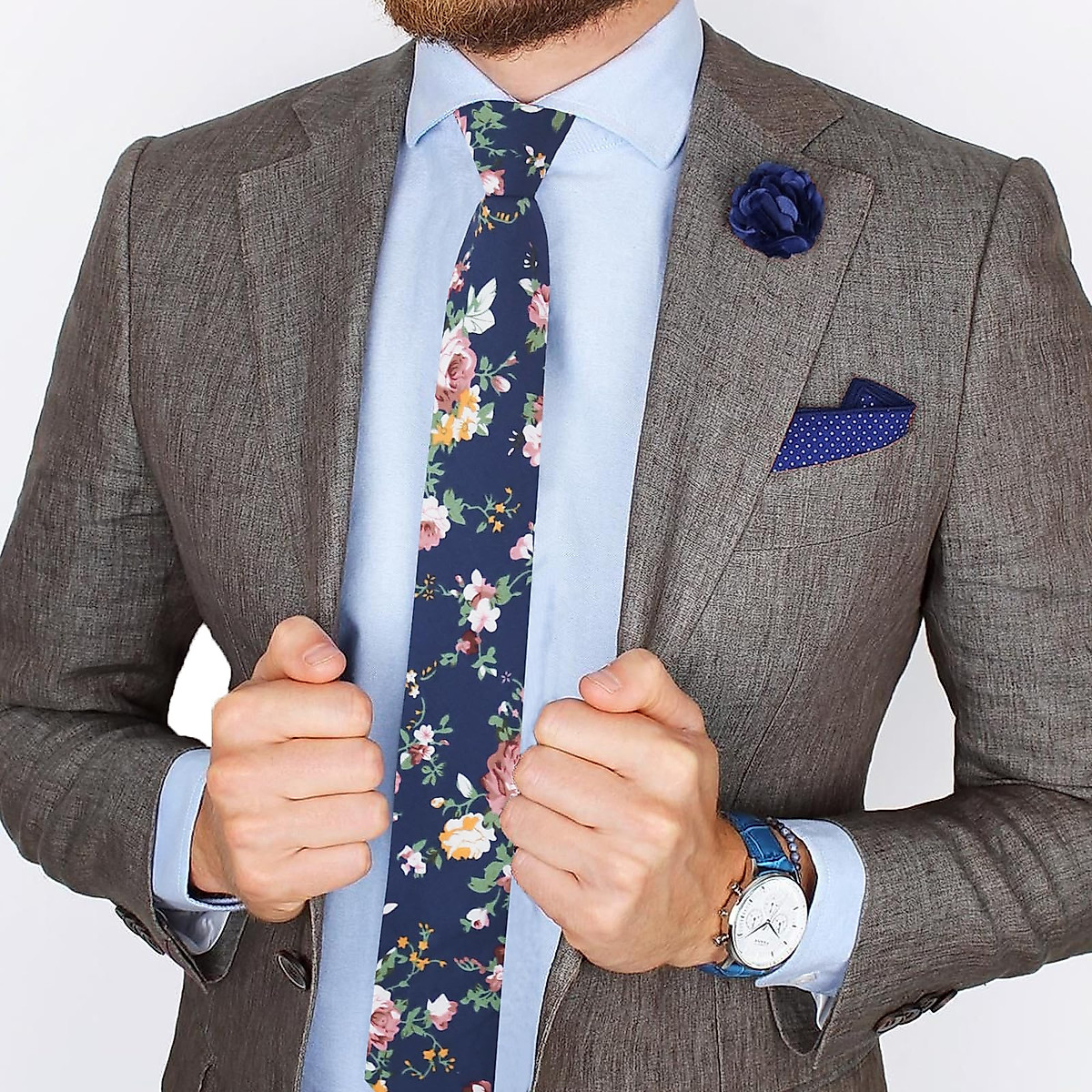 Mantieqingway Men's Cotton Printed Floral Neck Tie Skinny Tie