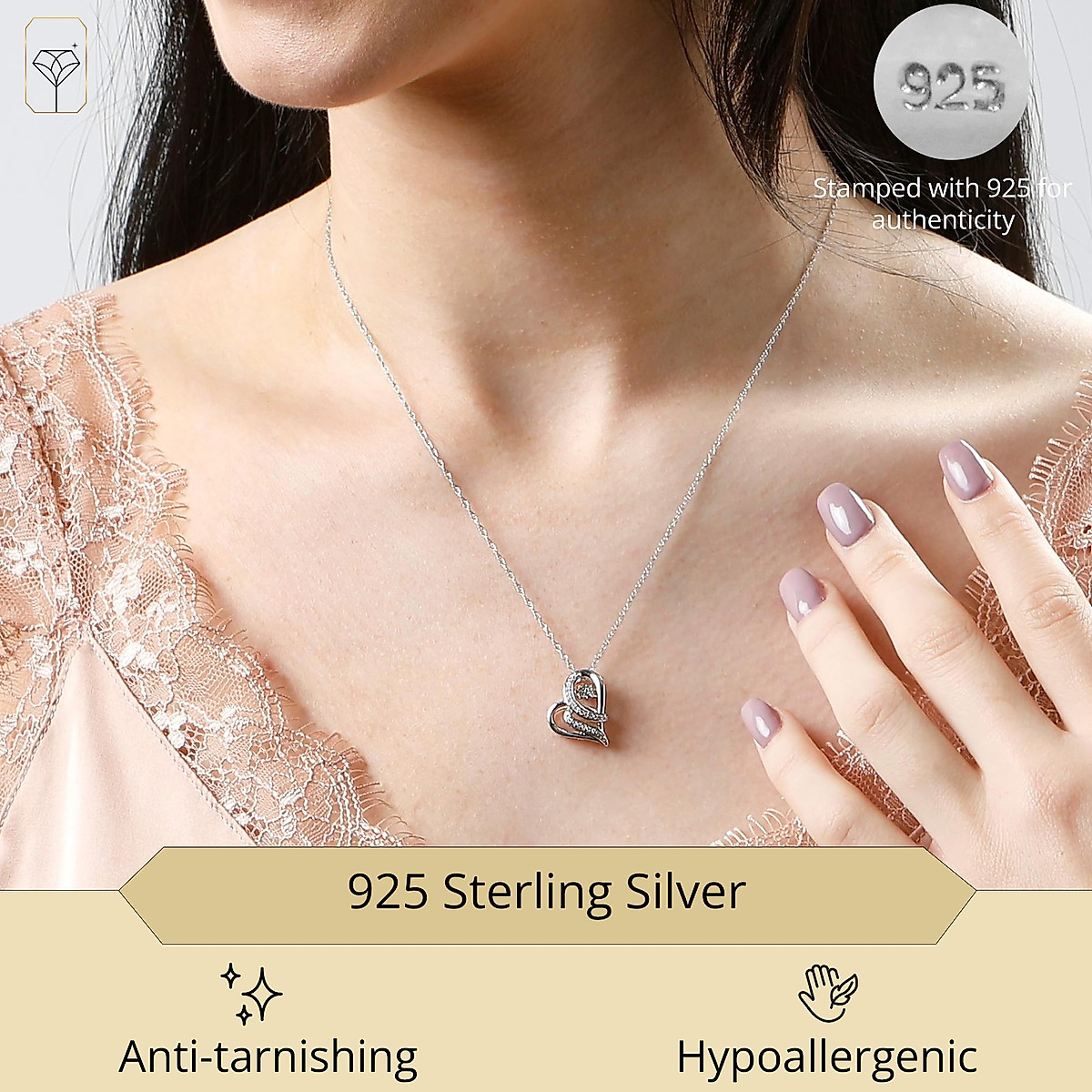 MAX + STONE 1/6 Carat Natural Diamond Love Wrapped Dancing Diamond Heart Pendant Necklace for Women | 18” Sterling Silver Diamond Necklace for Women | Real Diamond Heart Necklace for Women