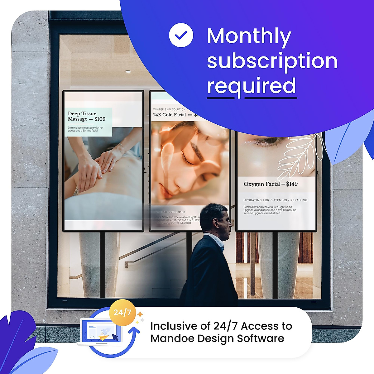 Mandoe Premium Digital Signage Displays - Digital Signage Player for Digital Menu Board, Electronic Menu Board and Digital Message Board. World-Class Templates & Easy To Use Setup