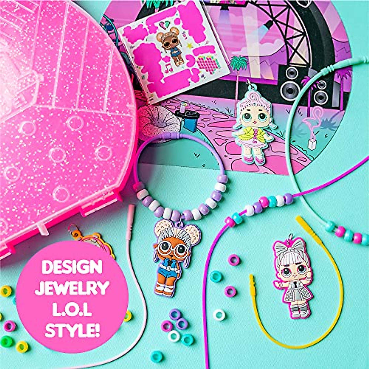 L.O.L. Surprise! Jewelry Activity Case, Create Your Own LOL Surprise Jewelry, Bead Kit Great for Travel and On-The-Go, 100+ Custom Accessories, DIY Jewelry Kit for Kids Ages 5, 6, 7, 8, 9