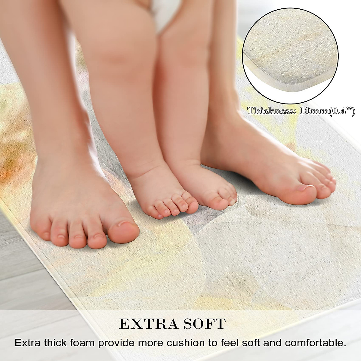 RYANZA 2 Pieces Kitchen Rugs, Abstract Anti Fatigue Non Slip Foam Cushioned Art Bright Yellow Modern Pale Comfort Indoor Floor Mat Runner Rug Set for Laundry Office Sink Bathroom (17"X48"+17"X24")