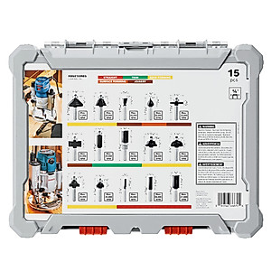 BOSCH RBS015MBS 15-Piece (Universally Compatible Accessory) Carbide-Tipped Wood Router Bit Assorted Set