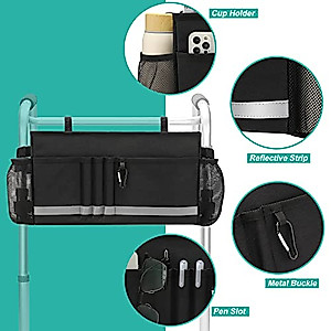 EXLIFBAG Walker Basket, Folding Walker Bag with Cup Holder, Walker Accessories for Seniors, Black