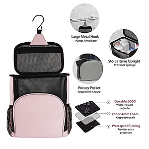 TERRA HOME College Dorm Room Essentials for Girls - Shower Caddy Dorm - Portable, Durable, Roomy, Foldable Water Resistant Shower Bag in Light Pink with Metal Hook for Hanging (Blush Pink)