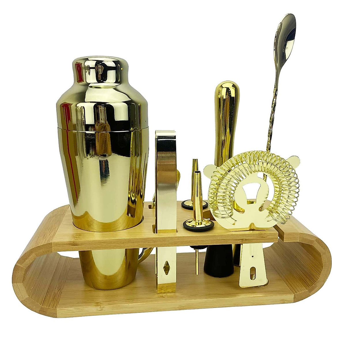 Mixology Cocktail Shaker Set Drink Mixer, 11Piece Bartender Kit Professional Stainless Steel Bar Tool Drink Shakers with Bamboo Stand Bar Accessories - Gold…