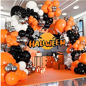 Halloween Orange Black and White Balloons Decorations, 50pcs 12 Inch Black Orange Confetti Latex Balloons for Baby Shower Birthday Anniversary Graduation Party Supplies