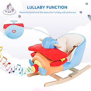 Qaba Kids Rocking Horse, Wooden Plush Ride-on Plane Chair Toy with Lullby Song and Seat Belt for 18 Month +