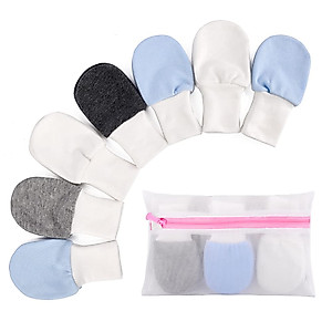 Anti-Scratch Mittens for Babies 0-3 Months - Pack of 7 Newborn Mitts - No Scratch Gloves for Boys - Cotton Gloves For Infants with Laundry Bag