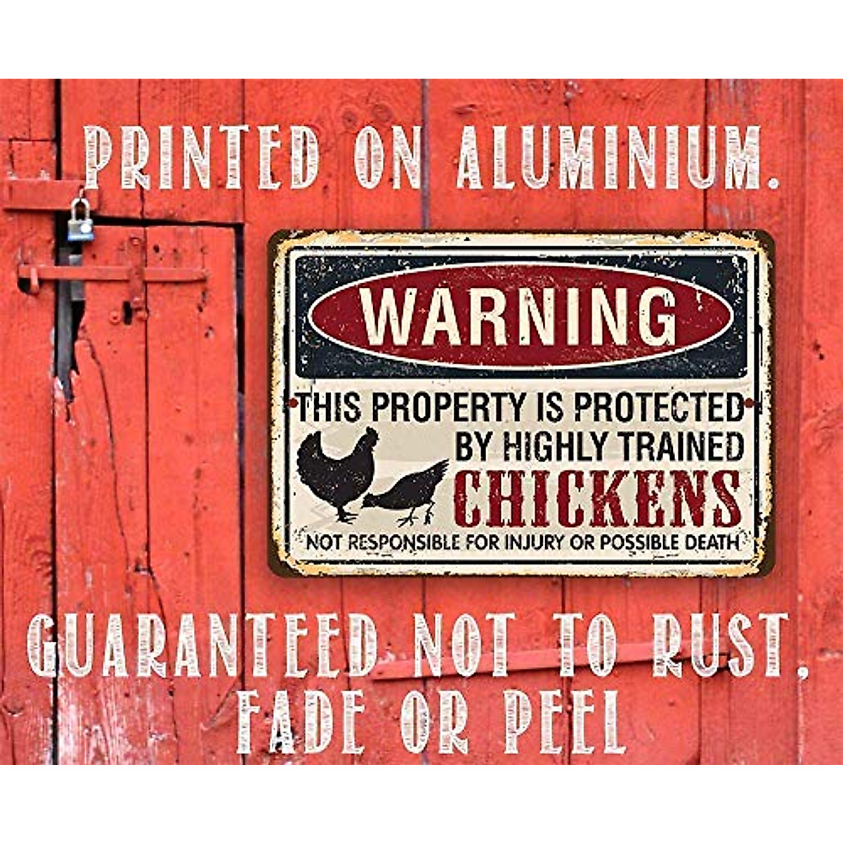 Chicken Signs for Coop Funny Outdoor - Property Protected by Chickens Funny Chicken Coop Sign - Chicken Accessories Indoor/Outdoor Chicken on Coop - Vintage Kitchen Decor Gifts for Chicken Owners