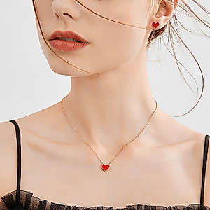 KristLand - Women 18k Gold Plated Simple Design Cute Minimalist Tiny Heart Necklace Opal Pendant Sparkling Dainty Necklace Jewelry Rose Gold Red and Black