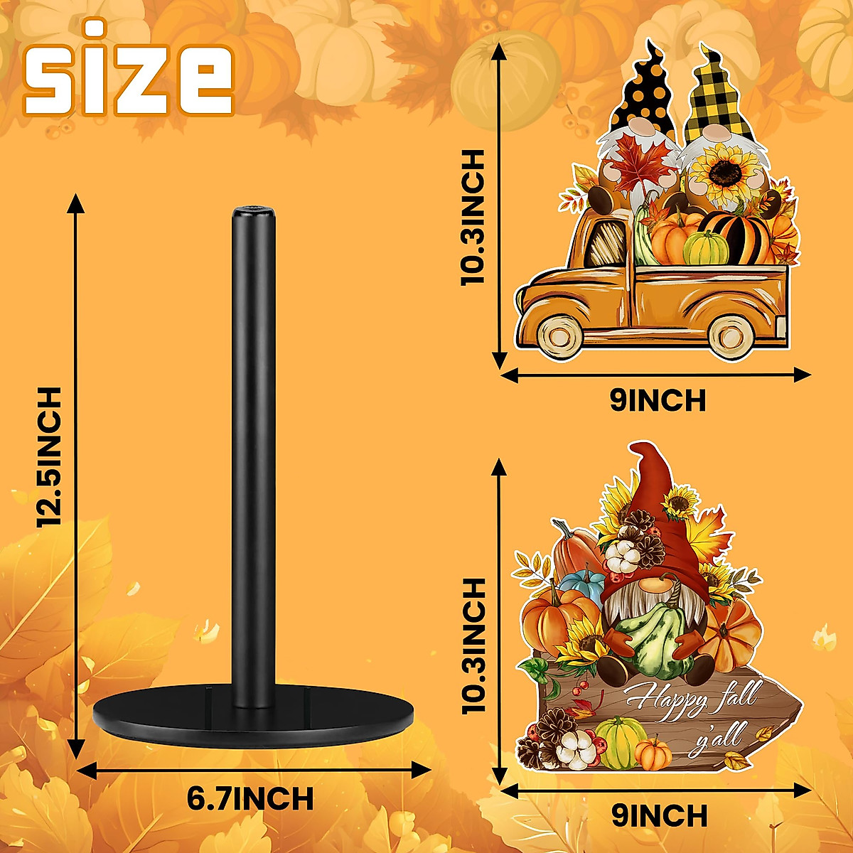 Fall Paper Towel Holder - Pumpkin Gnomes Sunflower Floral Kitchen Decor Accessories - Farmhouse Autumn Thanksgiving Decorations Home Kitchen Table Bathroom Decor, Countertop Metal Large Towel Stand