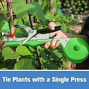 FUNTECK Plant Tying Machine for Grapes, Raspberries, Tomatoes and Vining Vegetables, Comes with Tapes, Staples and Two Replacement Blades,Green