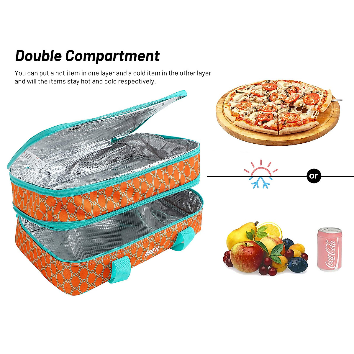 MIER Insulated Double Casserole Carrier Thermal Lunch Tote for Potluck Parties, Picnic, Beach, Fits 9 x 13 Inches Casserole Dish, Expandable by Mid Zipper, Orange