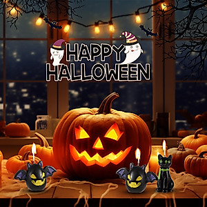 10pcs Halloween Candles, Black Cat and Bat Candle Halloween Decorative Themed Candle Cute Spooky Wax Mini Candles Gift for Cat Lovers Halloween Birthday Home Party Office Bedroom Table Decor