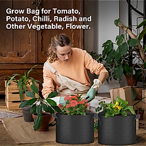 HealSmart Plant Grow Bags 5 Gallon, Tomoato Planter Pots 5-Pack with Handles, Aeration Nonwoven Fabric, Heavy Duty Gardening Planter for Vegetable, Herbs and Flowers, Black