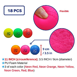 Macro Giant 3.5 Inch (dia.) PU Foam Softball, Set of 18, Multicolors, Baseball Training Practice, Playground Ball, Parenting Activity, Kids Sports Toy Ball