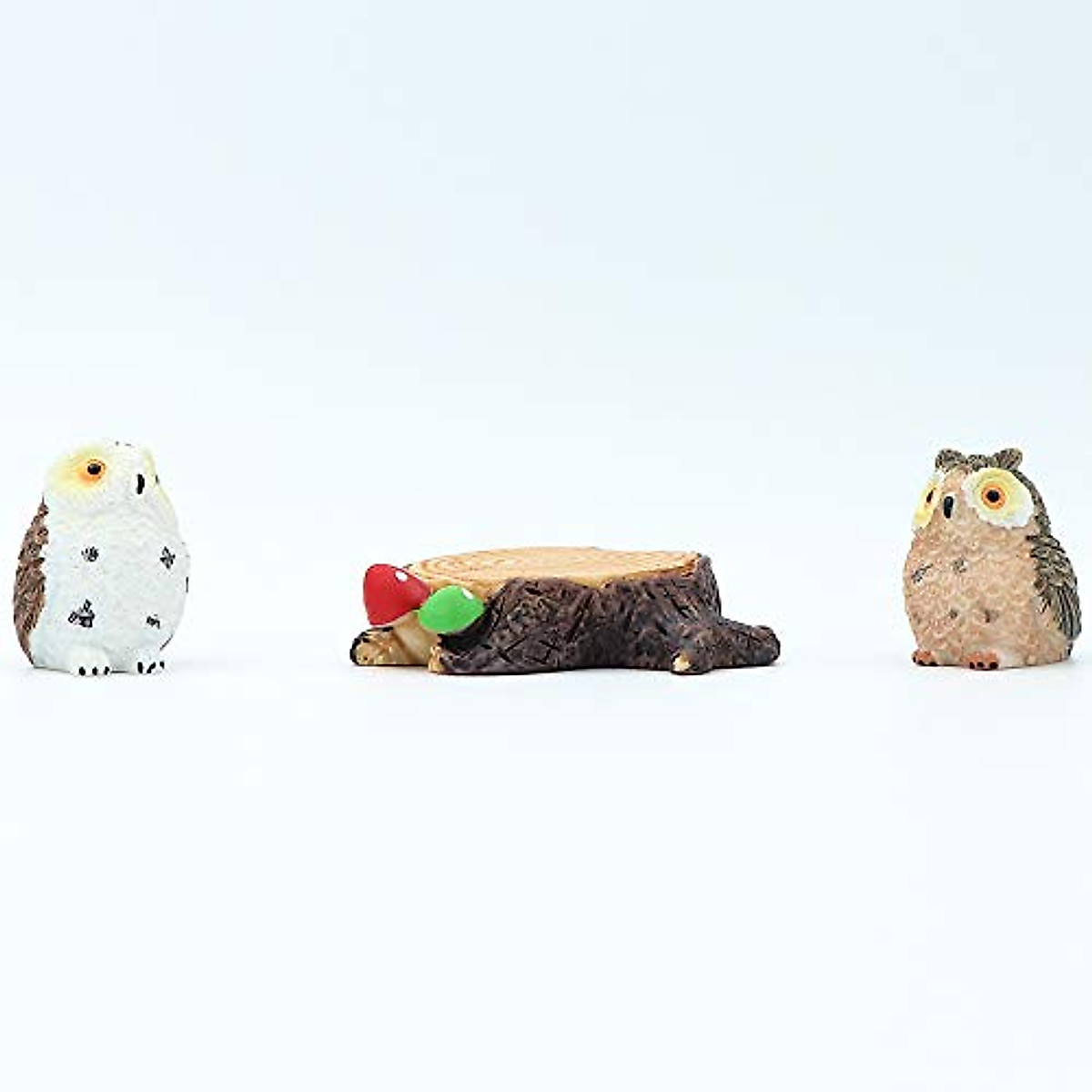 HRRIVE Mini Owls Bird Miniature Figurine with Tree Stump/Fairy Garden Pot Decoration for Micro Landscape Plant Pot, Bonsai Craft Décor