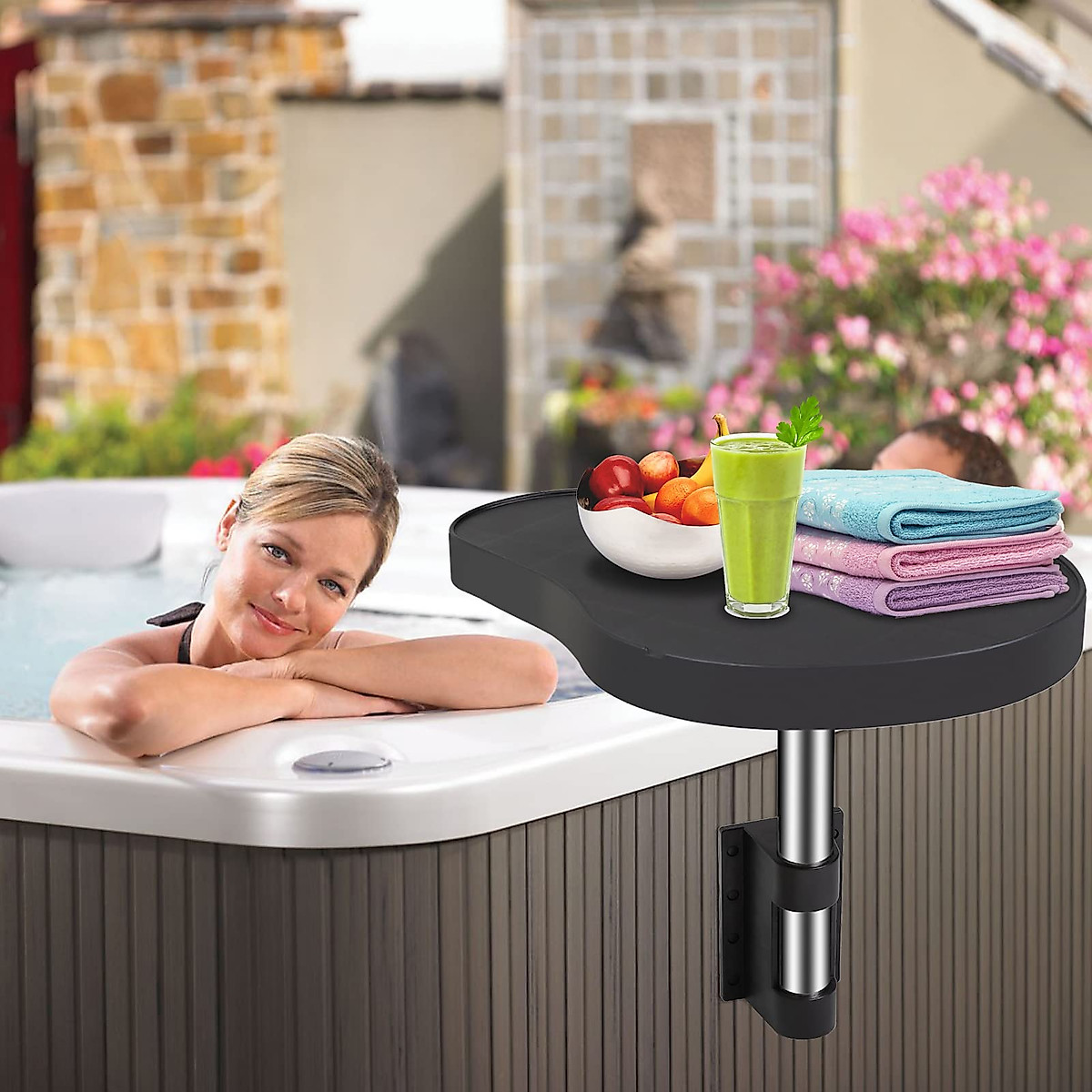 REGMICS Spa Caddy Side Table Tray, 360° Rotation Design Spa Tray Table Keep Snacks and Drinks Handy and Dry