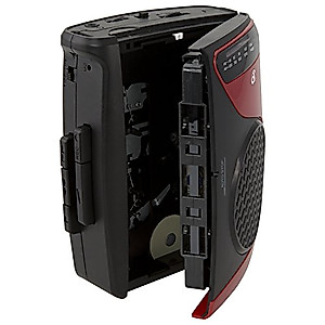 GPX Portable Cassette Player, 3.54 x 1.57 x 4.72 Inches, Requires 2 AA Batteries - Not Included, Red/Black (CAS337B) Black/Red