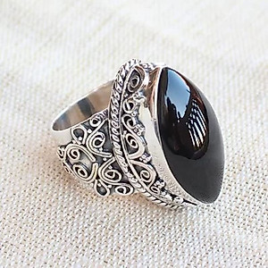 Black Onyx Ring, 925 Sterling Silver, Artisan Designer Ring, Marquise Gemstone Ring, Handmade Statement Ring, Boho Style, Wedding Promise Ring, Attractive Ring, Vintage Ring