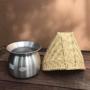 mamameya2511 Vintage Thai Handicraft Lao Cookerwear Bamboo Basket&Pot Steamer Sticky Rice Set