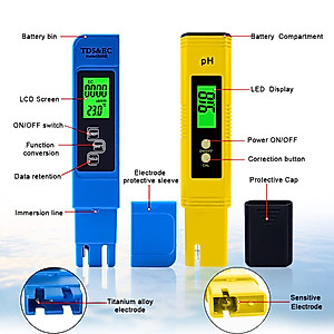 Yewhick Digital pH and TDS Meter Combo, High Accuracy Water Quality Tester, pH Meter 3-in-1 TDS EC Temperature Meter for Drinking Water Swimming Pool Aquarium Hydroponic