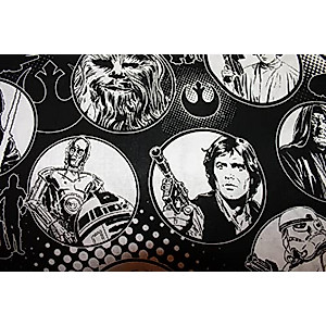 Star Wars Fabric Han Solo Stormtrooper Chewbacca R2-D2 Fabric Black and White Sold by The Fat Quarter (18" X 22") New BTFQ